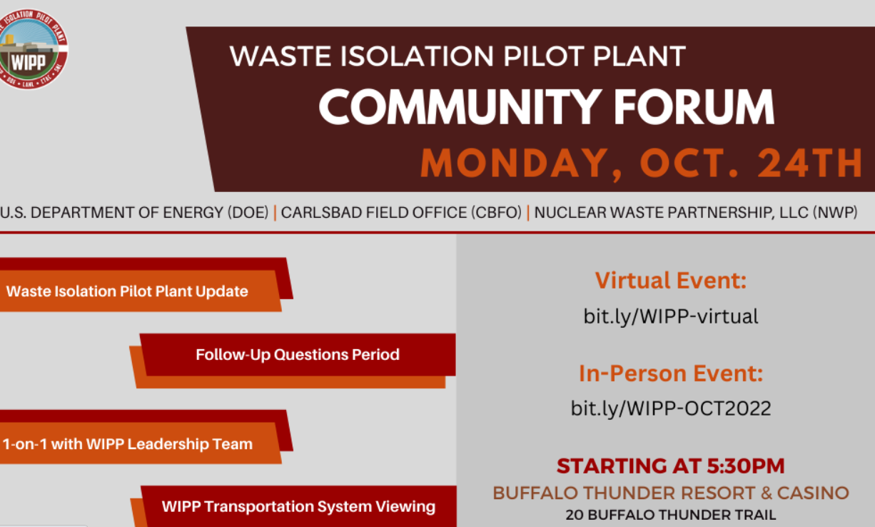 Waste Isolation Pilot Plant Hybrid Community Forum Set For Monday At ...
