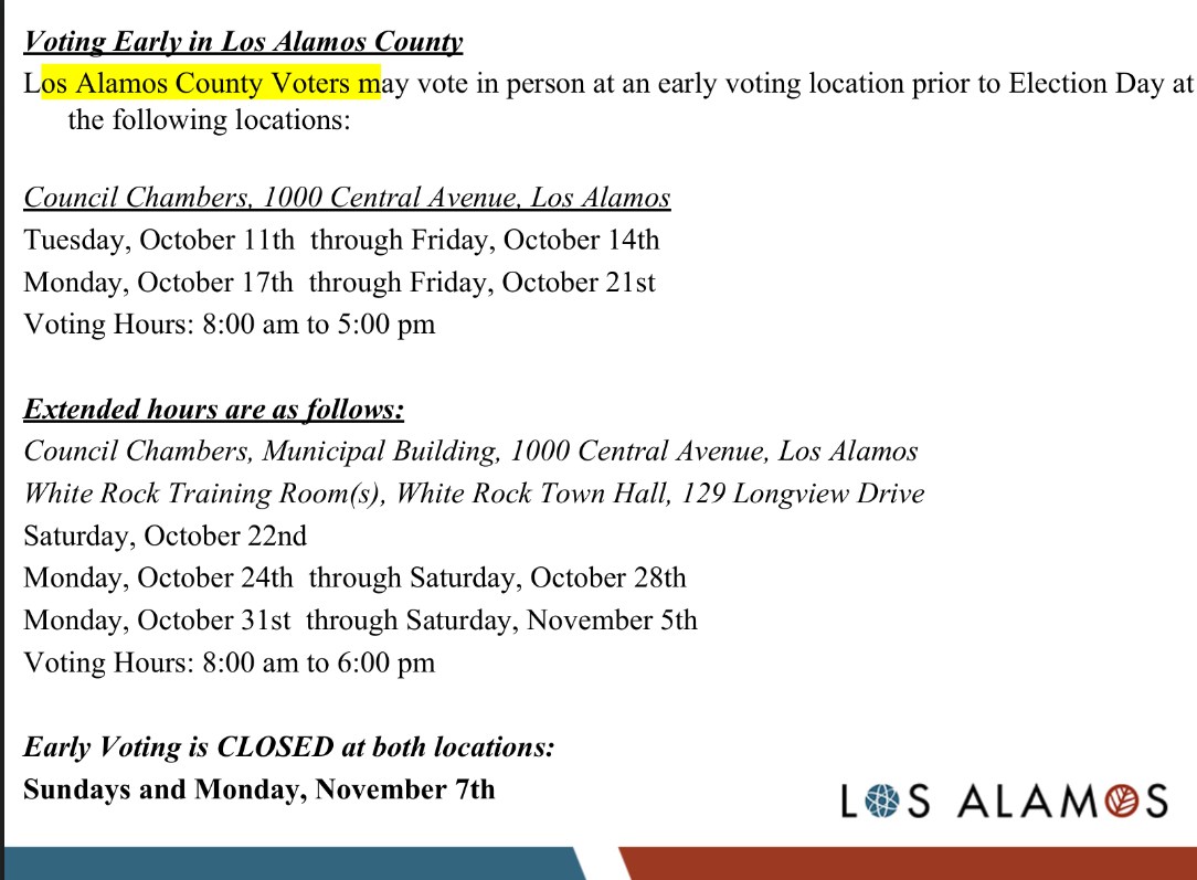 Early Voting For Nov. 8 Election Starts Tuesday – Los Alamos Reporter
