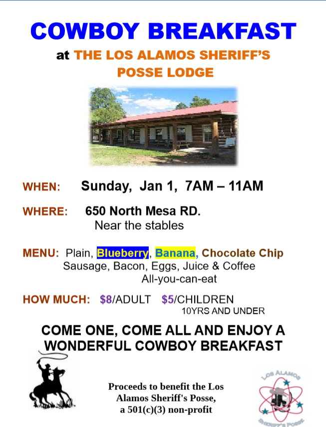 New Year’s Day Cowboy Breakfast Offered At The Posse Lodge – Los Alamos ...