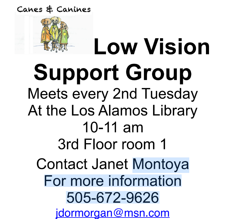 Low Vision Support Group To Meet Tuesday, April 11 – Los Alamos Reporter