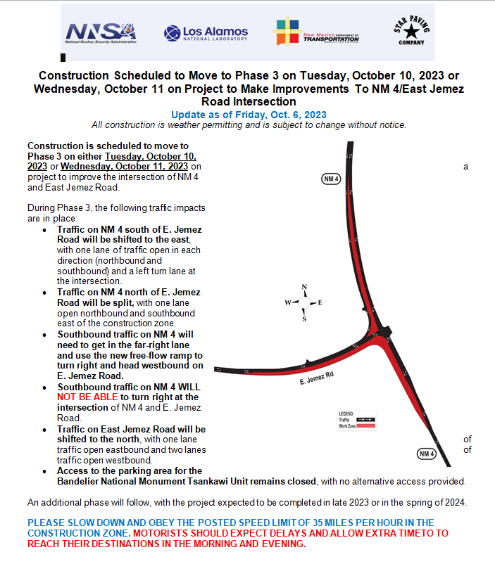 Construction At NM 4/East Jemez Road Moves To Phase 3 Tuesday Or ...