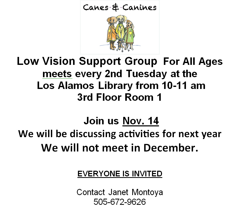 Low Vision Support Group For All Ages Meets Nov. 14 – Los Alamos Reporter