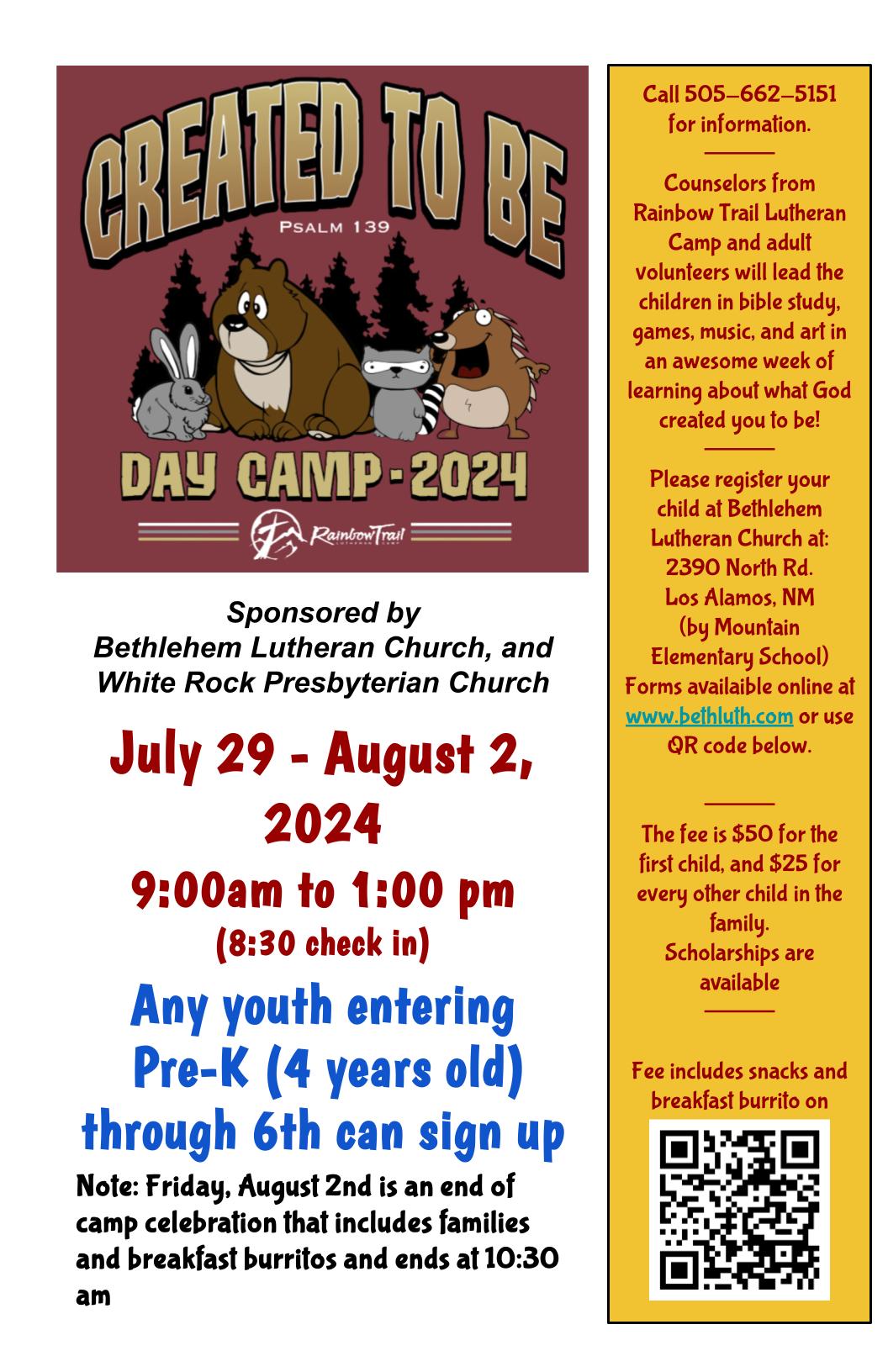 Day Camp Is Coming To Bethlehem Evangelical Lutheran Church – Los ...