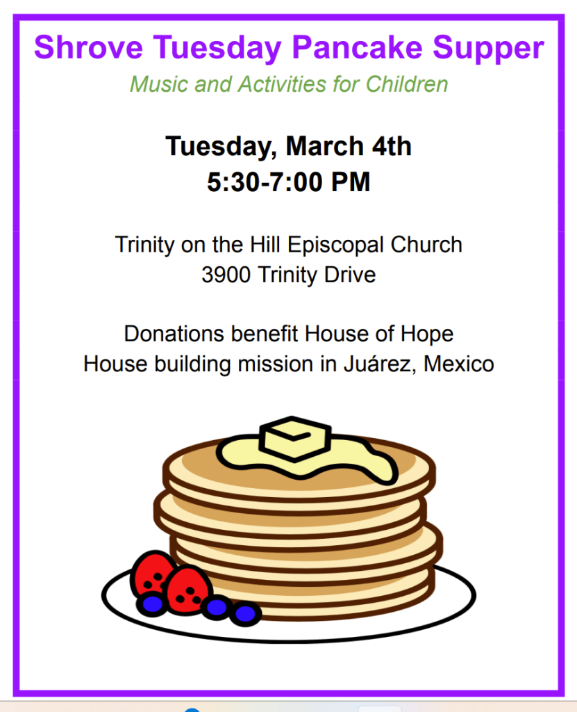 Shrove Tuesday Pancake Supper Set For Mar. 4 At Trinity On The Hill ...