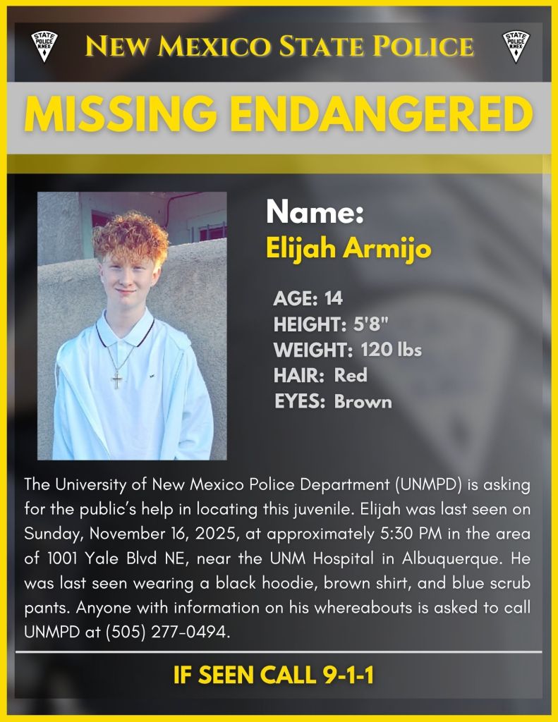 UNM Police Department Seeks Help In Locating Missing Endangered Youth ...