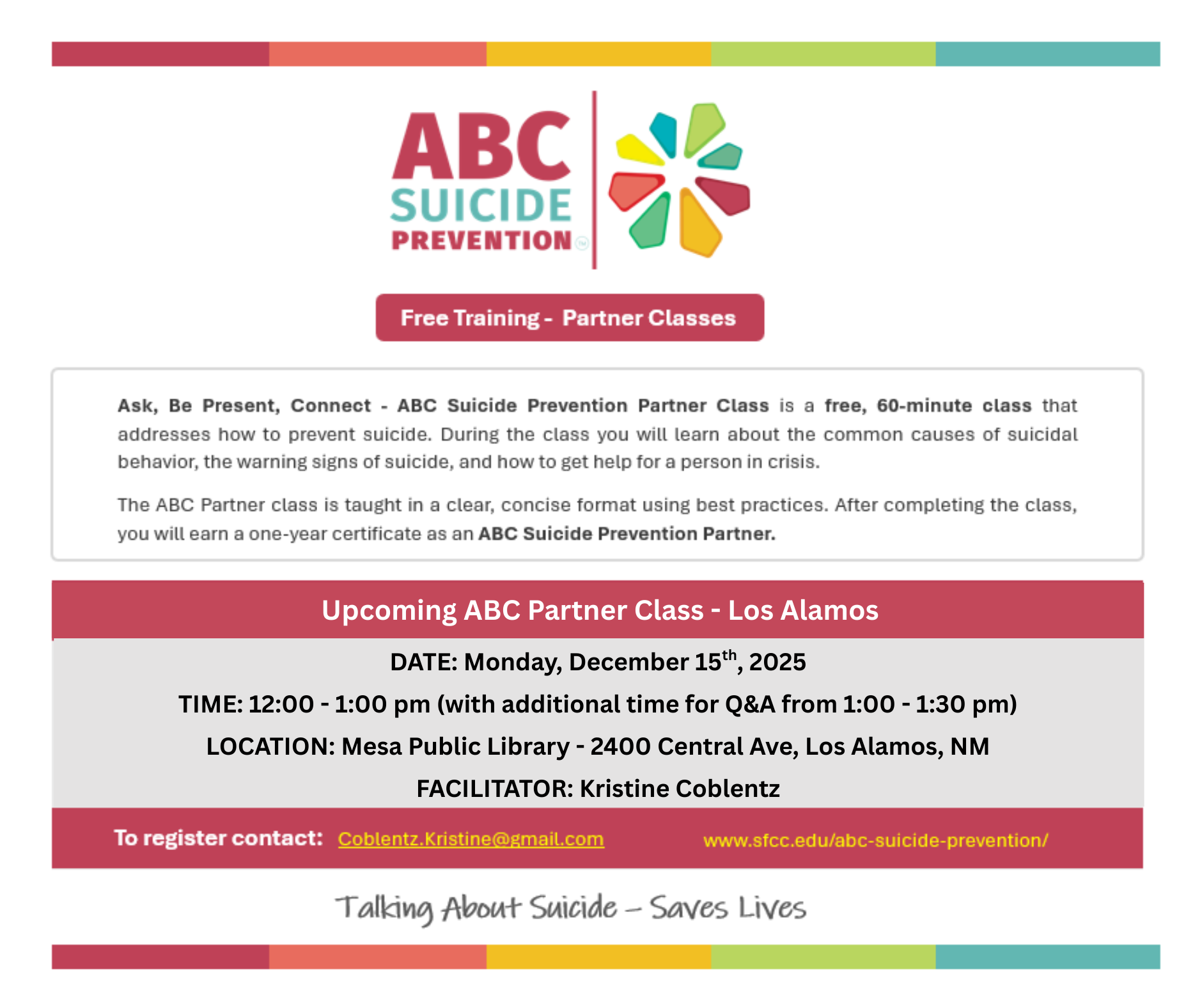 ABC Suicide Prevention Partner Class Set For Monday, Dec. 15 Noon To 1 ...