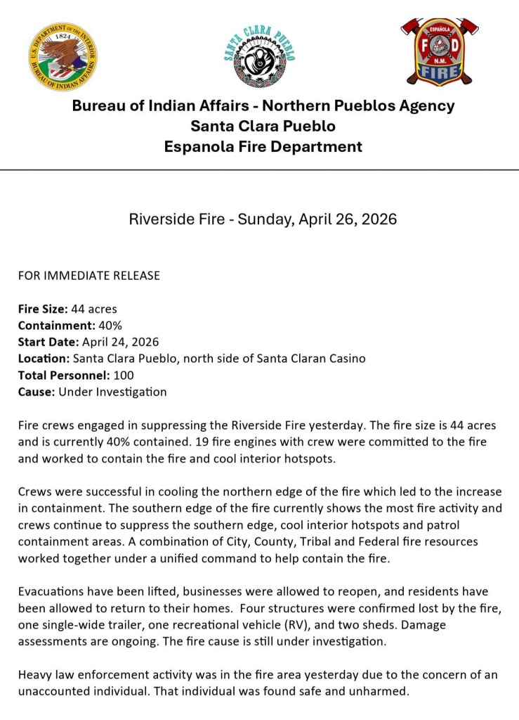 Sunday Update On Riverside Fire In Española – Los Alamos Reporter